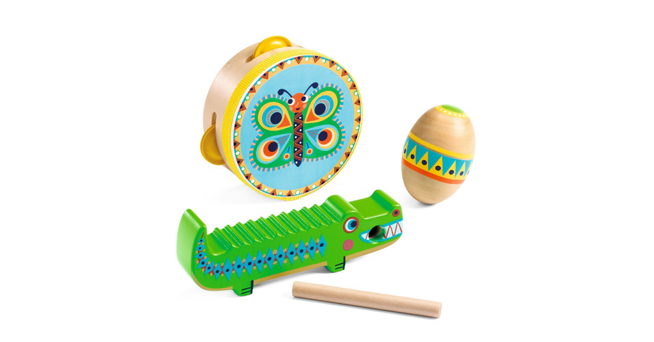 Játékhangszer - Tamburin, maracas, guiro - Set of percussions ...